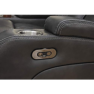 Signature Design by Ashley Turbulance Power Reclining Loveseat with USB Charging Port, Dark Gray
