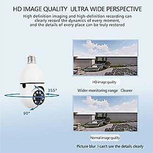 ATSITK Light Bulb Security Camera, Light Bulb Camera WiFi Outdoor, FHD 1080P 360° Panoramic PTZ 2.4G Wireless Smart IP Cameras for Home/Baby/Pet, Color Night Vision, Two Way Audio, Motion Tracking