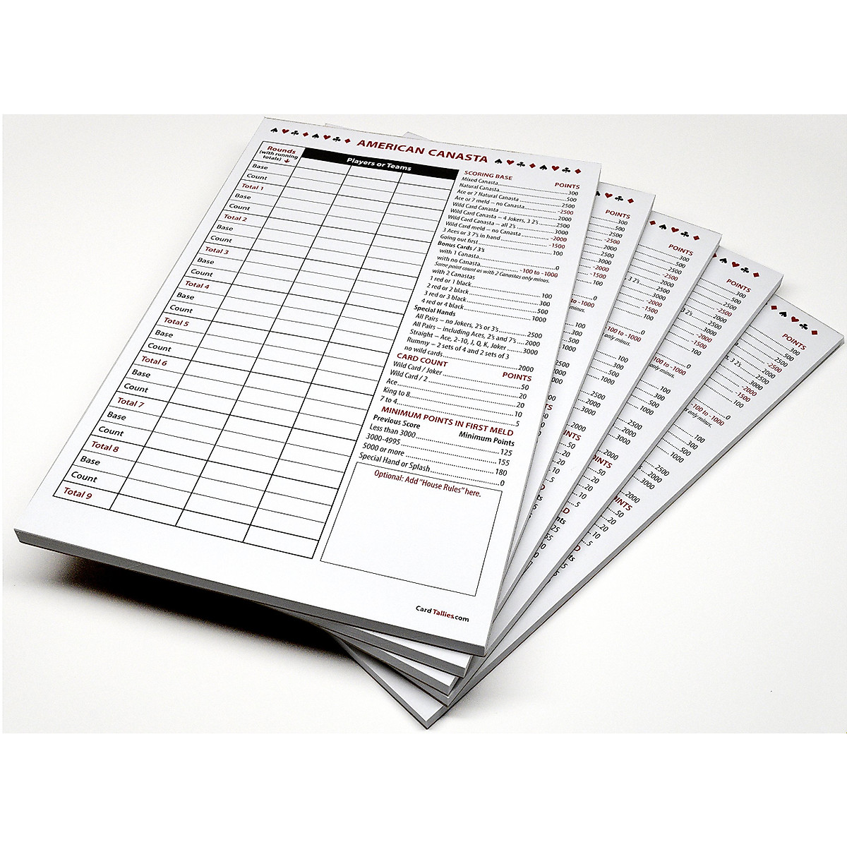 American Canasta Score Pads (5 Pads, 50 Sheets Each) Enjoy The Original! Proudly Made in The USA.