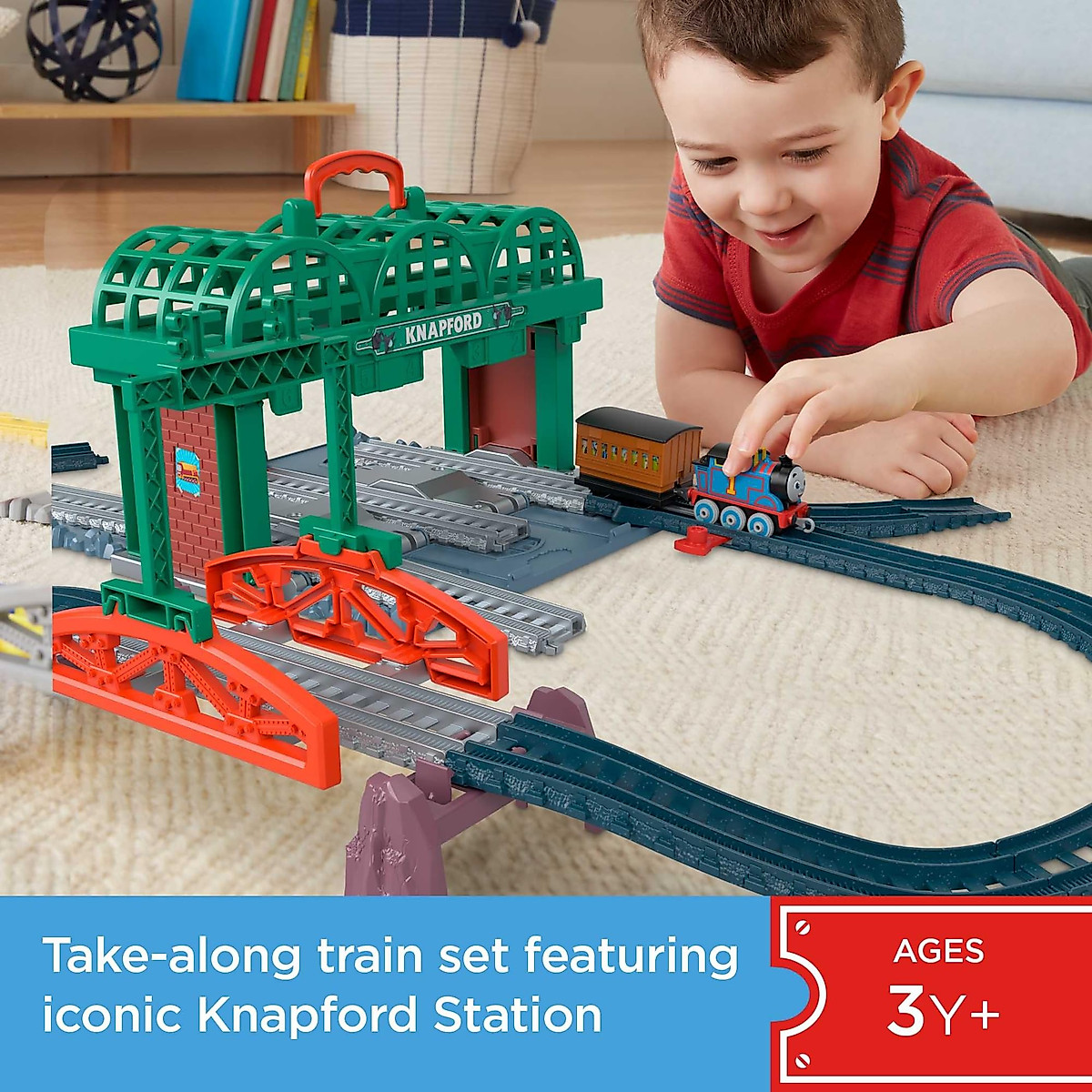 Thomas & Friends Diecast Toy Train & Track Set Knapford Station 2-in-1 Playset & Storage Case for Preschool Kids Ages 3+ Years​