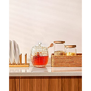 Ahoo Glass Honey Jar,Dispenser Honey Pot Containers with Wooden Dipper Stick Set and Lid,Storage Honey Holder Bottle