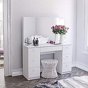 Boahaus Artemisia 7-Drawer Modern Wood Dressing Table with Mirror in White