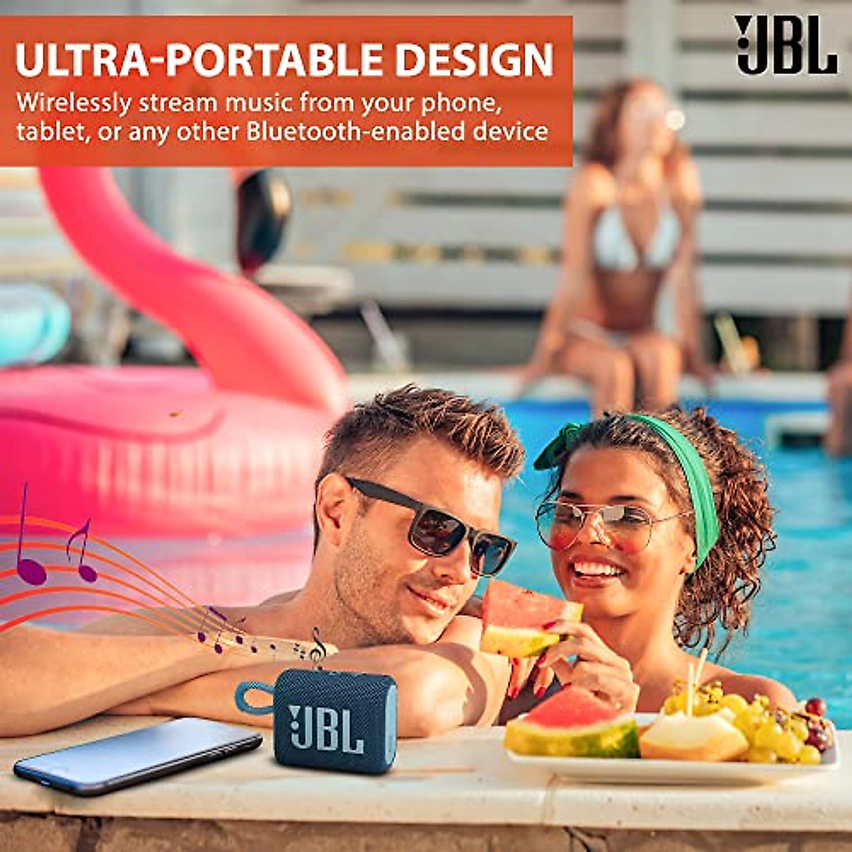 Boomph On-The-Go Kit: JBL Go 3 Portable Bluetooth Wireless Speaker, IP67 Waterproof and Dustproof Built-in Battery - Black