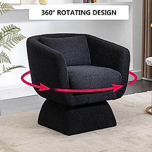 Vliekcy Swivel Accent Chair, Modern Curved Back Accent Sofa with Pillow, 360 Degree Swivel Single Sofa Armchair for Home Living Room Bedroom Office - Black