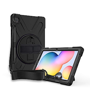 KIQ Shield Series Galaxy S6 Lite Case Heavy Duty Tablet Shockproof Rugged Tab S6 Lite Cover W/Stand Shoulder Strap for Samsung Galaxy Tab S6 Lite 10.4 Inch 2022/2020 P610/P613/P615/P619 - Black