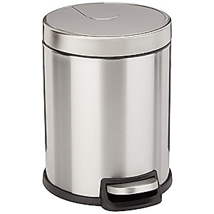 Amazon Basics 5 Liter / 1.3 Gallon Round Soft-Close Trash Can with Foot Pedal - Stainless Steel
