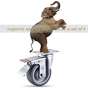 4 Inch Castets Set of 4 Heavy Duty Caster Wheels with Brake 2200Lbs Swivel TPR Rubber Wheel Silent Castor Locking Industrial Plate Casters Wheels for Cart Furniture Workbench, 4 Brake