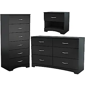 Home Square 3 Piece Modern Bedroom Furniture Set - 6 Drawer Black Dresser for Bedroom / 6 Tall Black Chest of Drawers for Bedroom/Black Nightstand with Drawer and Shelf
