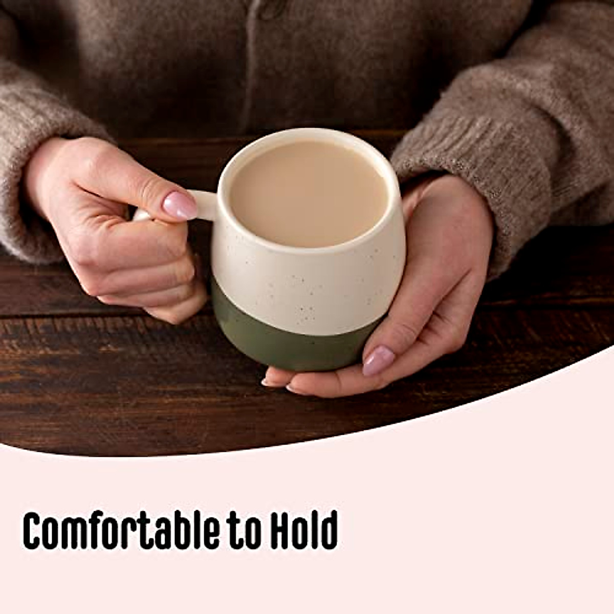 Ceramic Coffee Mugs Set of 4 - Large Stoneware Cups - Hand-Painted, Two-Tone Glazed Mug for Coffee, Tea, and More - Microwave & Dishwasher Safe