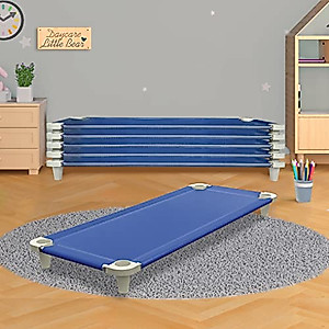 Acrimet Premium Stackable Daycare Nap Cot for Preschool, Naptime for Kids, Classroom Furniture (Stainless Steel Tubes) (Blue Cot Grey Feet) (Pack of 5)