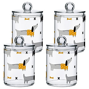 WELLDAY Apothecary Jars Bathroom Storage Organizer with Lid - 14 oz Qtip Holder Storage Canister, Cute Dogs Dachshunds Clear Plastic Jar for Cotton Swab, Cotton Ball, Floss Picks, Makeup Sponges,Hair