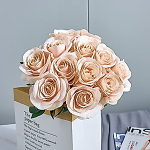 Helera 12pcs Roses Artificial Flowers Fake Rose Blush Pink Silk Roses Pink Silk Flowers Rose with Long Stems for Wedding Home Party Centerpieces Decorations