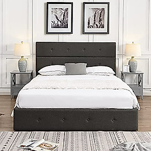 OPTOUGH Queen Size Upholstered Platform Bed with Gas Lift Up Underneath Storage, Metal Queen Bed Frame with Headboard,Gray