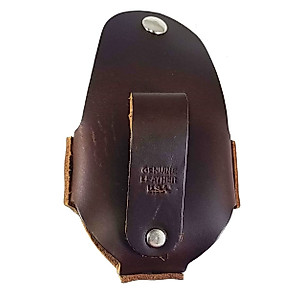 A Don't Tread On Me Concho mounted on Genuine Brown Leather Snuff Can Holder with Snap Closure