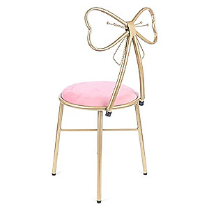 Gdrasuya10 82cm Soft Pink Velvet Cushion Butterfly Bow Tie Chairs Metal Frame Lounge Dresser Seats with Butterfly Backrest for Kitchen Dining Coffee Restaurant Bedroom Home Gold (A-Dark Pink)