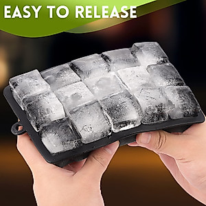 Silicone Ice Cube Trays with Lid,Sinnsally Large 3 Pack Silicone Baby Food Freezer Tray,15 Big Square Block Ice Cube Molds for Freezer Containers,Reusable Ice Maker for Cocktails,Whiskey(Black)