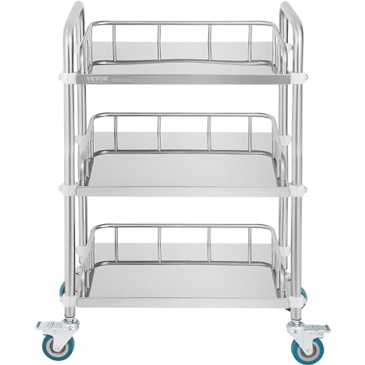 VEVOR Lab Rolling Cart, 3-Shelf Stainless Steel Rolling Cart, Lab Serving Cart with Swivel Casters, Dental Utility Cart for Clinic, Lab, Hospital, Salon, 26.38"x15.55"x34.13"