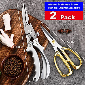 Kitchen Scissors Heavy Duty 2 Pack,Kitchen Shears Heavy Duty,Poultry Shears Heavy Duty,Meat Scissors Heavy Duty,Utility Scissors Heavy Duty Multipurpose Food Scissors,Cooking Scissors Stainless Steel