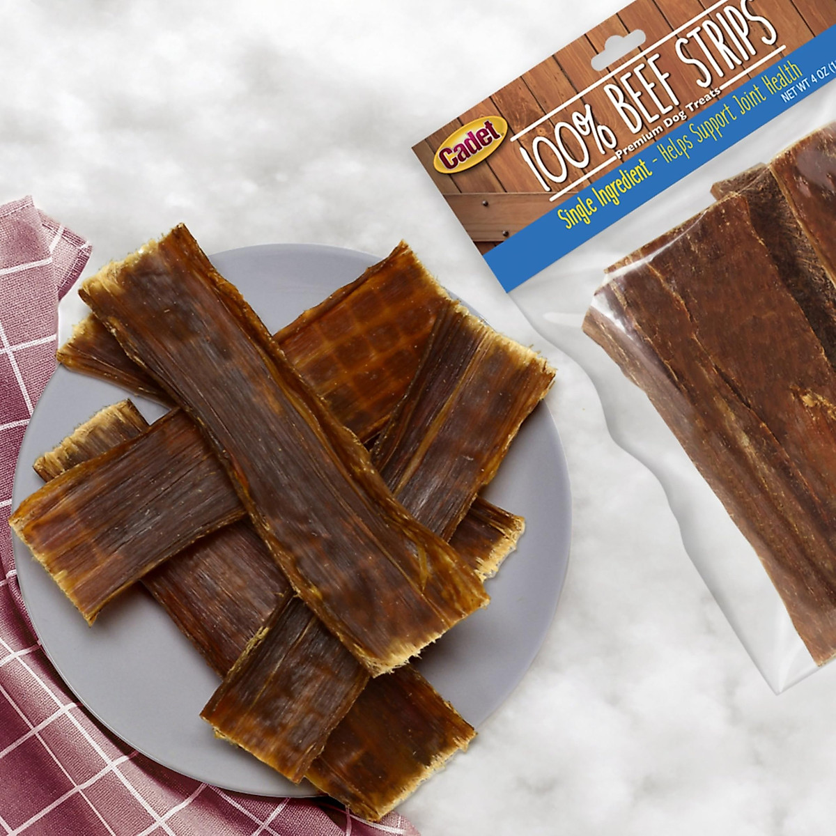 Cadet Slim Cut 100% Beef Strips Dog Treats - Long-Lasting, Healthy, & Natural Beef Esophagus Treats for Small & Large Dogs - Low Calorie & High Protein Dog Chews, Medium (2.8 oz.)