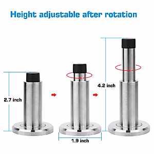 Hommyzone Adjustable Height Door Stopper,304 Stainless Steel Door Stop with Rubber Buffer, Wall Mounted Door Holder, Heavy Duty Doorstops Hardware for Home Office (Silver)