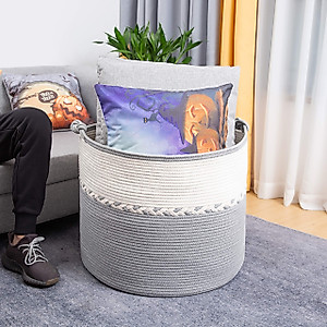 DUOLEO XXXXXL Large Rope Blanket Baskets 24" x 24" x 18" Woven Baskets for Storage Baskets for Blankets Laundry Basket for Toys Storage Basket with Handle Laundry Hamper