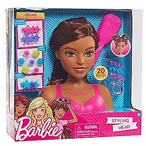 Barbie Small Styling Head, Brown Hair, Includes 20 Pieces and Customizable Barrettes