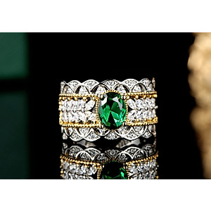 LYLYMIMI Emerald Ring for Women Vintage Adjustable Open rings Gem CZ Women's Ring (Silver)