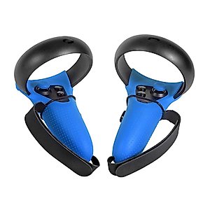 Hooshion 3 Set Handle Non-Slip Silicone Protective Case Joystick Cap Anti-Drop Leather Hand Strap for Oculus Quest/Rift S VR Headset (Blue)