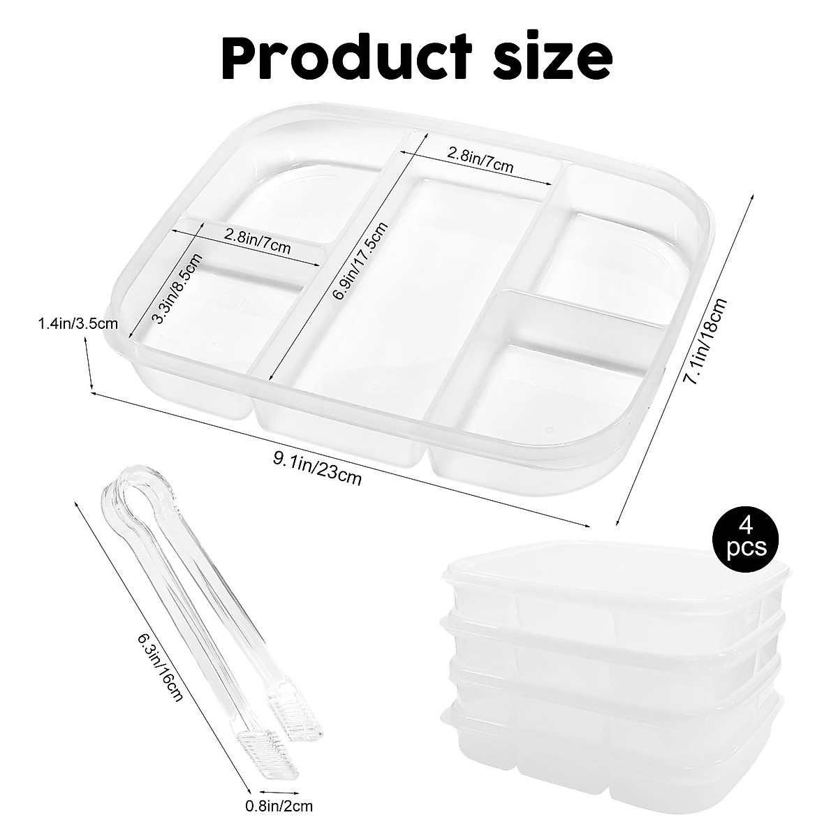 KKONHII 4 Pcs Divided Veggie Tray with Lid and Food Clip, 5 Compartment Reusable Snackle Box Food Storage Container Fridge Organizer BPA-Free Container Serving Tray for Snack, Fruit, Candy, Nuts