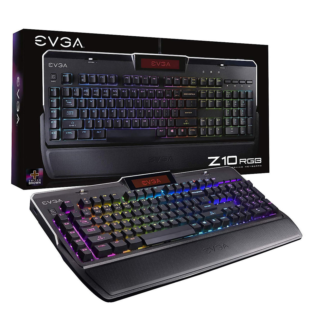 EVGA Z10 RGB Gaming Keyboard, RGB Backlit LED, Mechanical Brown Switches, Onboard LCD Display, Macro Gaming Keys