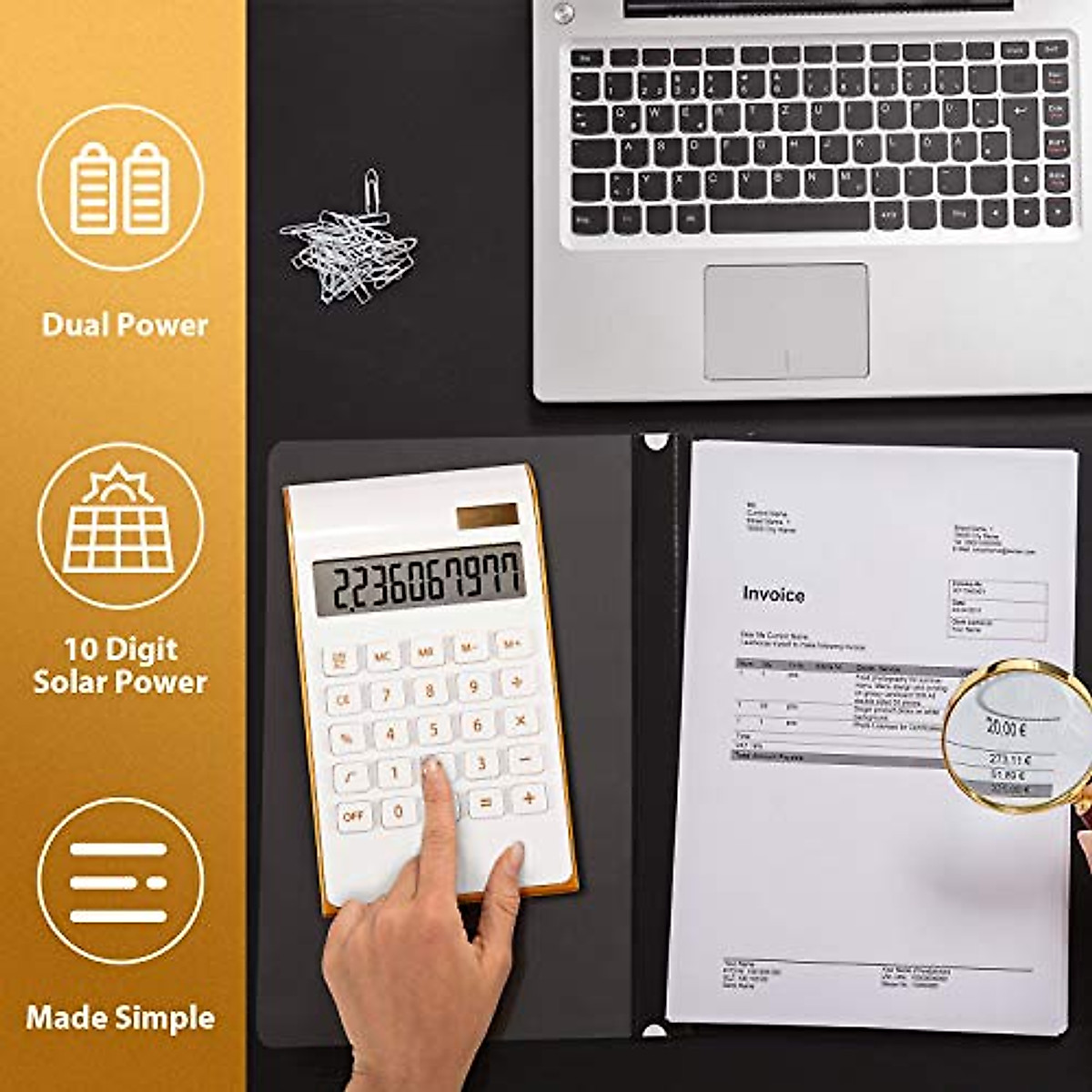 2 Pieces Office Home Calculator Slim Calculator Cute Calculator Solar Power Calculator Desk Calculator Tilted LCD Display for Business Office School Supplies, 10 Digits