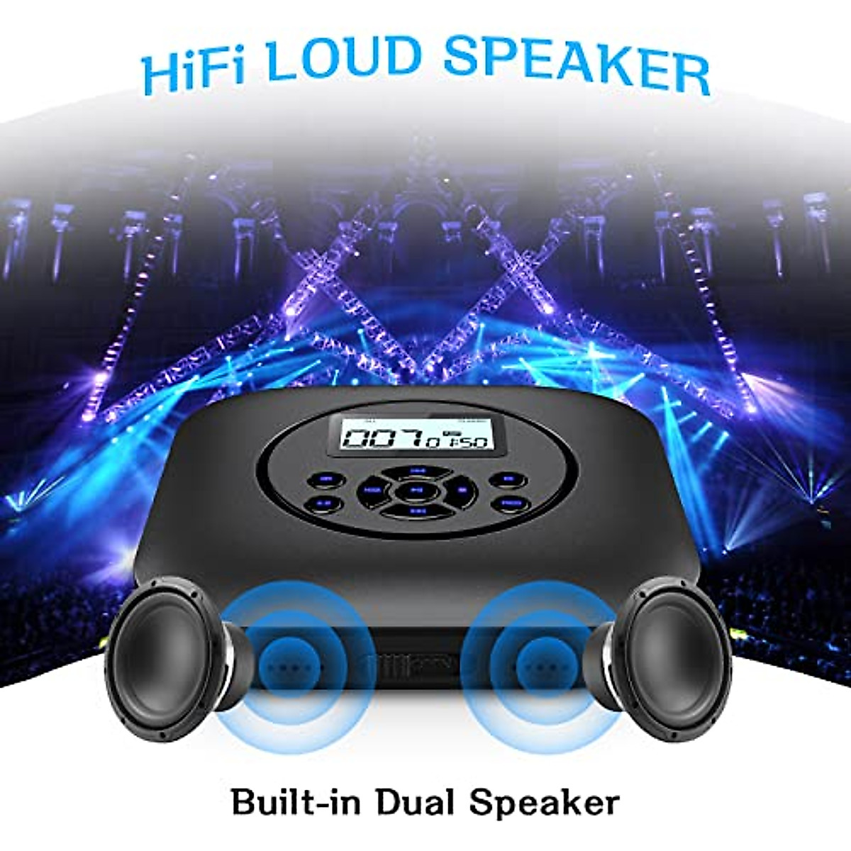 Gueray CD Player Portable for Car Portable CD Player with Dual Stereo Speakers 1800 mAh Rechargeable CD Player for Car with Anti-Skip Protection Walkman CD Player with Headphones and AUX Cable