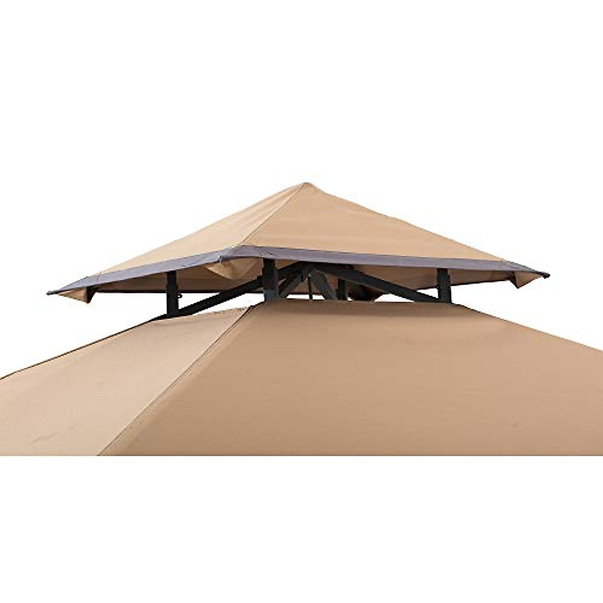 Sunjoy 5 x 8 ft Grill Gazebo with Double Tiered Canopy Roof, Black Steel Frame Grill Gazebo for Outdoor, Patio, Garden, and Backyard Activities, Khaki