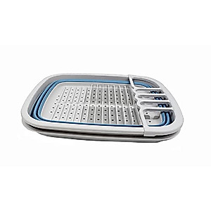 SAMMART 8L (2.11Gallons) Collapsible Dish Drainer with Drainer Board - Foldable Drying Rack Set - Portable Dinnerware Organizer - Space Saving Kitchen Storage Tray (Grey/Steel Blue, 1)