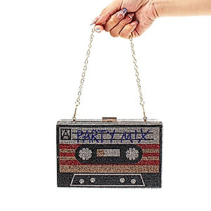 Women Retro Radio Shape Crossbody Bag Vintage Metal Evening Bag Clutch Purse (A-Black)