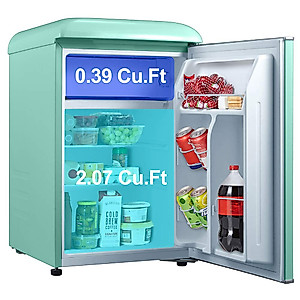 Galanz GLR25MGNR10 Retro Compact Refrigerator, Mini Fridge & GLCMKZ07GNR07 Retro Countertop Microwave Oven with Auto Cook & Reheat, Defrost, Quick Start Functions, Pull Handle.7 cu ft, Green
