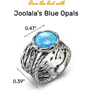 Joolala 1.60 Carat Created Round Blue Opal Cabuchon Cut 925 Sterling Silver Ring - Valentine Band for Her, Size - 8