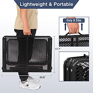 REDCAMP 36x24 Folding Grill Table for Outside with 2 Side Tables, Lightweight Portable Metal Aluminum Outdoor Grill Table with Adjustable Height Legs, Great for Camping Picnic Cooking BBQ, Black 3ft