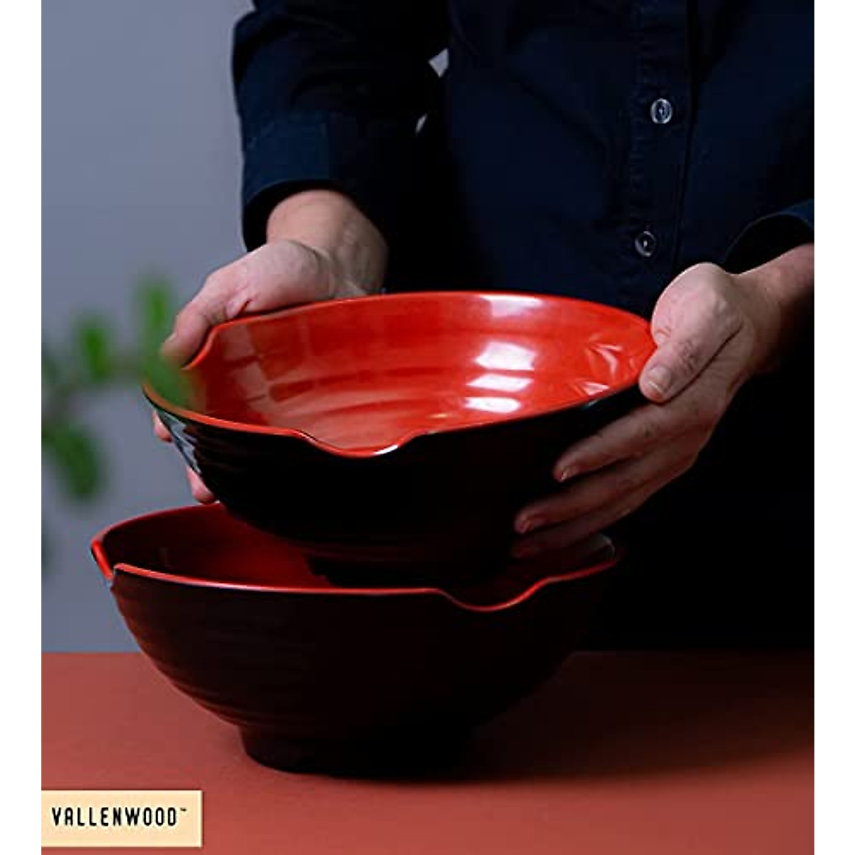 VALLENWOOD 4 XL bowl set, 12 Pieces Ramen Bowl Set, Asian Japanese soup with Spoons and Chopsticks. Restaurant Quality Melamine, Large 52 oz for Noodles, Pho, Udon, Thai, Chinese dinnerware, 9 inch…