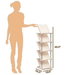 AGTEK 5 Tier Plastic Shoe Shelf Collapsible Shoes Storage,Narrow Stackable Free Standing Shoes Storage,Shoe Racks for Entryway or Bedroom,White
