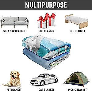 OHTMTHO 40"x50" Blanket Super Soft Warm Lightweight Fleece Throw for Couch Sofa Bed - Seaside White Horses