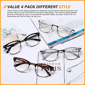 DOOViC 4 Pack Blue Light Blocking Reading Glasses Anti Eyestrain Fashion Classic Style Spring Hinge Computer Readers for Women Men 2.50 Strength