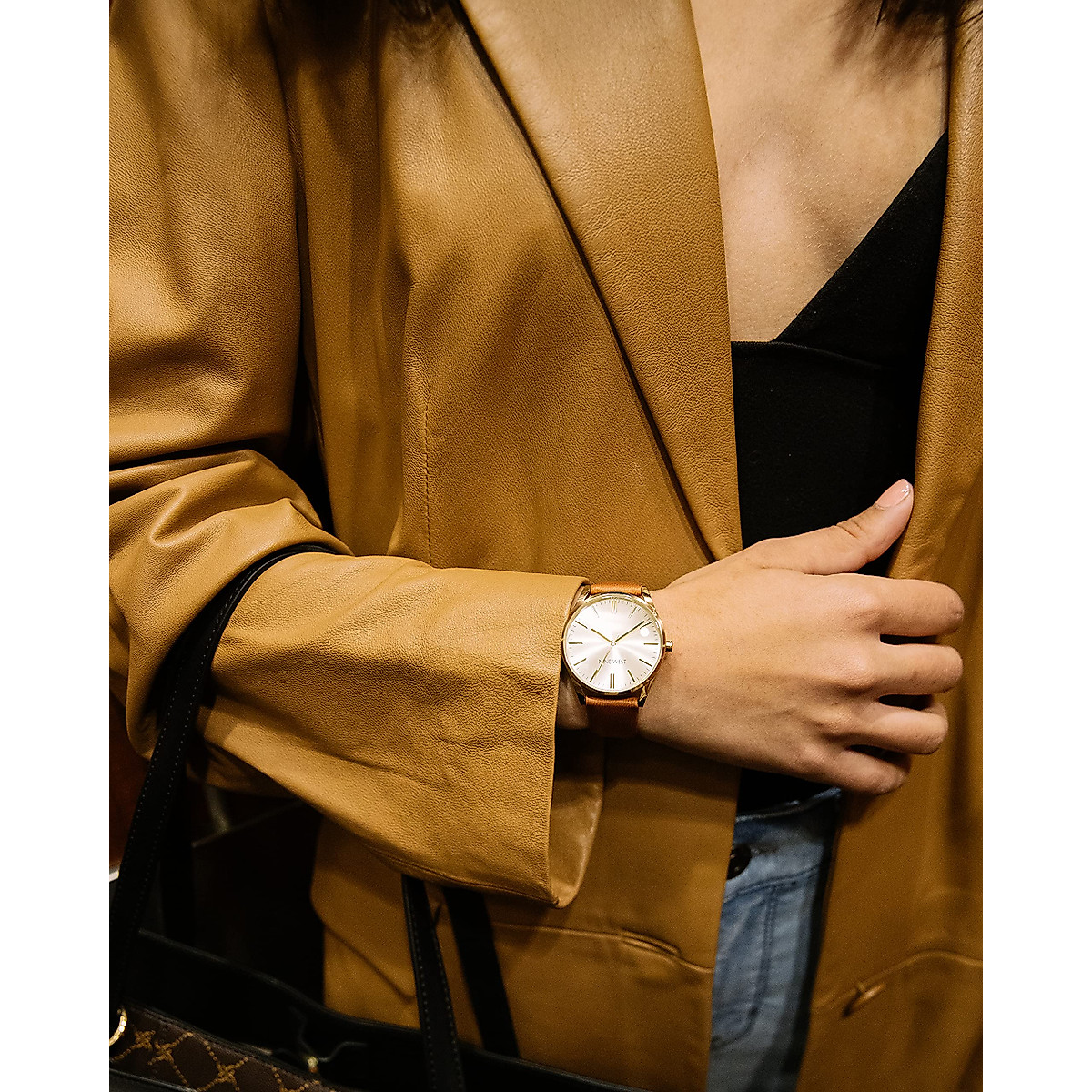 Nine West Women's Japanese Quartz Dress Watch with Faux Leather Strap, Brown, 18 (Model: NW/1994CHHY)