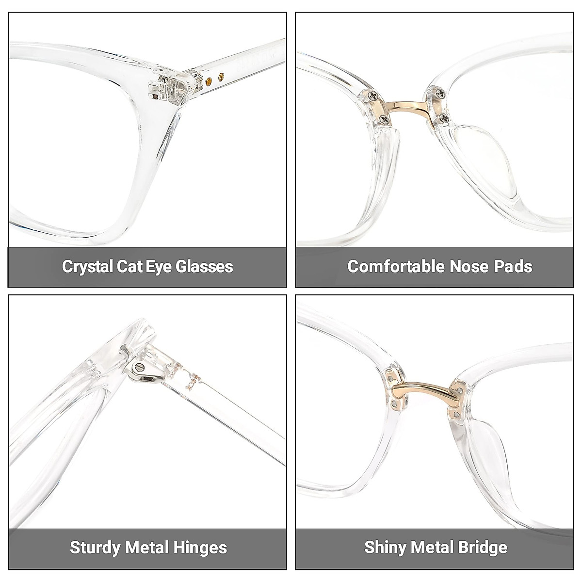 Zeelool Cat Eye Glasses Frame for Women Clear Lens Chandrika ZOP01899-02 Crystal