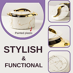 Hywisnok Luxury 3-Piece 2.6/2.1/1.6qt Thermal Casserole Dish Set with Lids, Insulated Stainless Steel Container for Hot & Cold Food, Serving Bowl for Buffets/Parties-Marble White