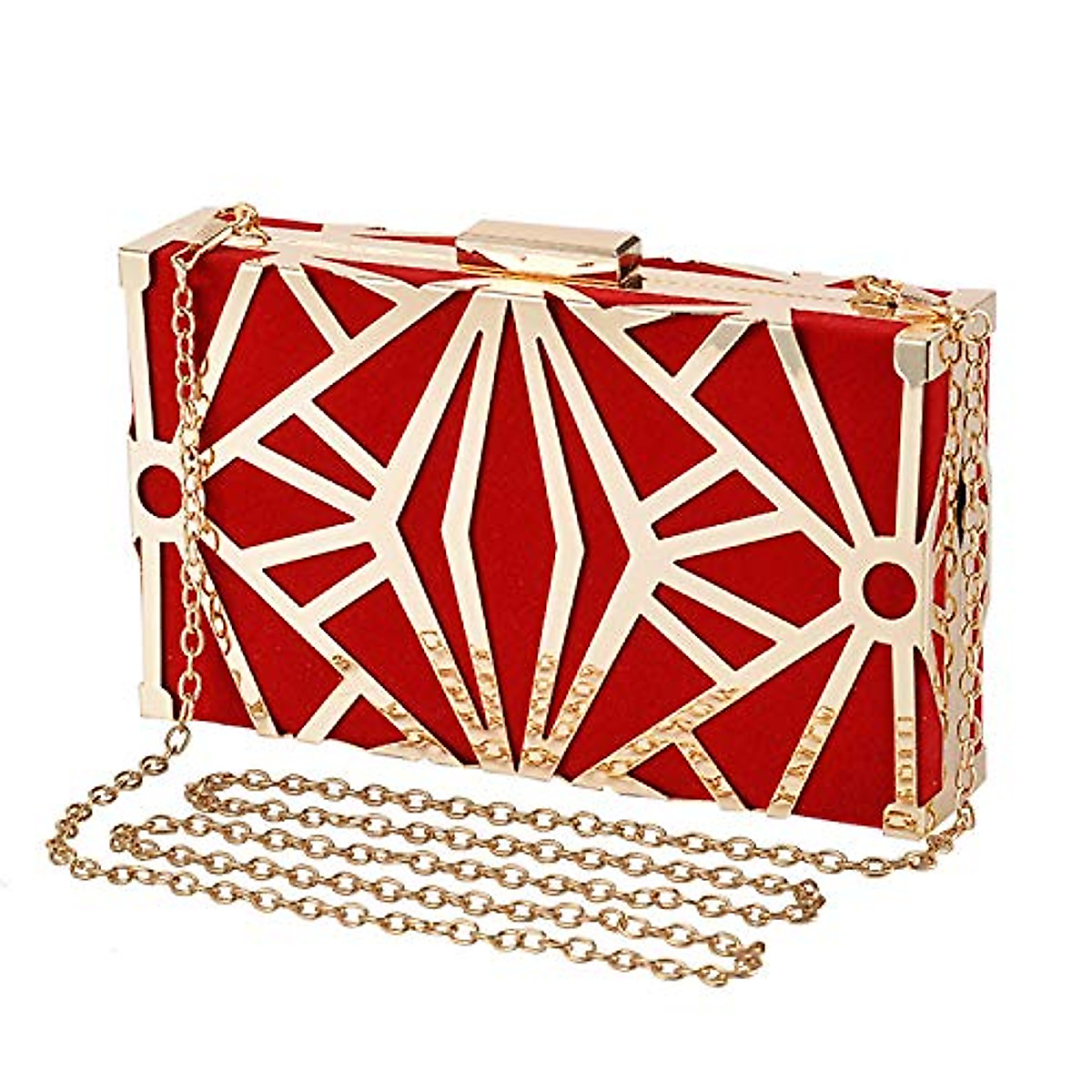 UBORSE Women Clutch Bag Velvet Purse Metal Vintage Evening Bag Hollow Wedding Party Handbag Red