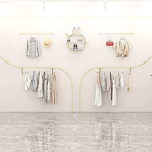 Retail Clothing Display racks for Boutique store Gold Closet Rod clothes racks, modern industrial pipe wall-mounted Garment rack display shelves, home cloakroom clothes organizer storage racks shelf
