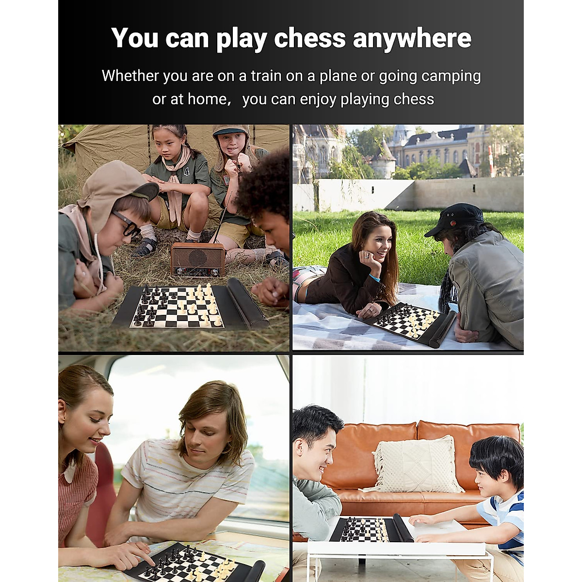 COBER Chess and Piece Set, Genuine Leather Roll-Up Travel Game for Adults and Kids，Camping Games, Gift for Outdoor Enthusiasts, Size: 9.8''x1.7'' Lightweight and Portable