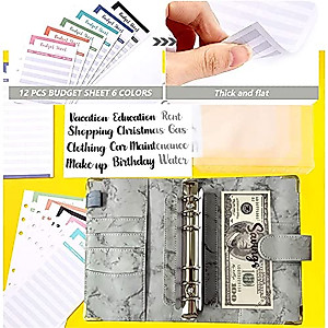 Mable gray Faux Leather A6 Budget Planner Binder with Zipper Cash Envelopes& Expense Budget Sheets, Money Saving Budget Saver Book, Cash Stuffing Organizer for Budgeting