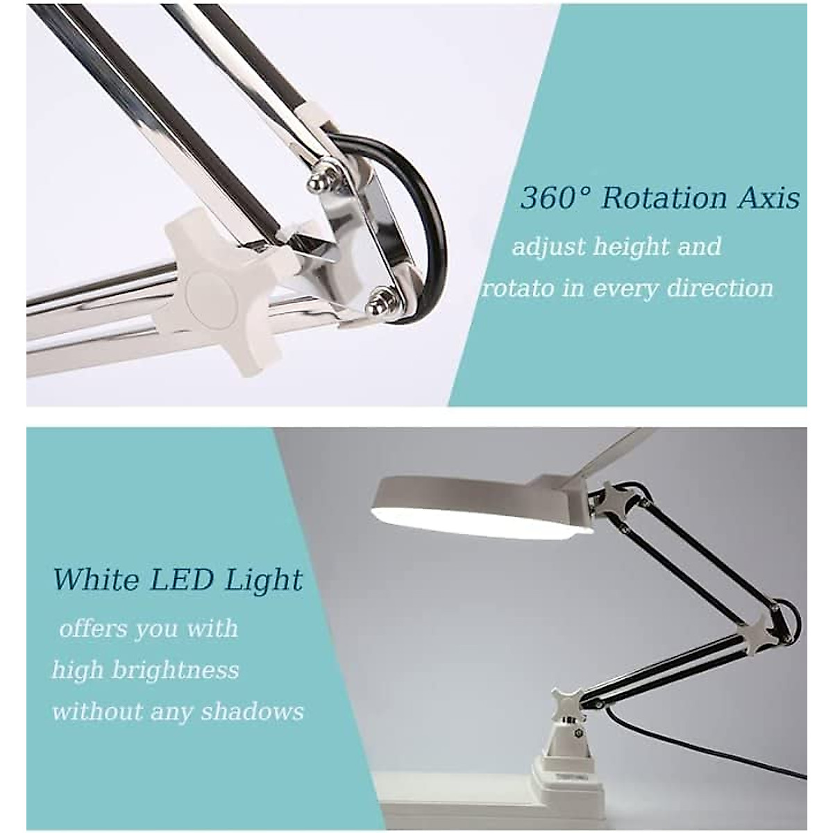 INTBUYING 20X Magnifier,110V Folding LED Desk Lamp Amplification Magnifier, 5" White Glass Lens,Adjustable Table Magnifier with Light, for Reading and Working